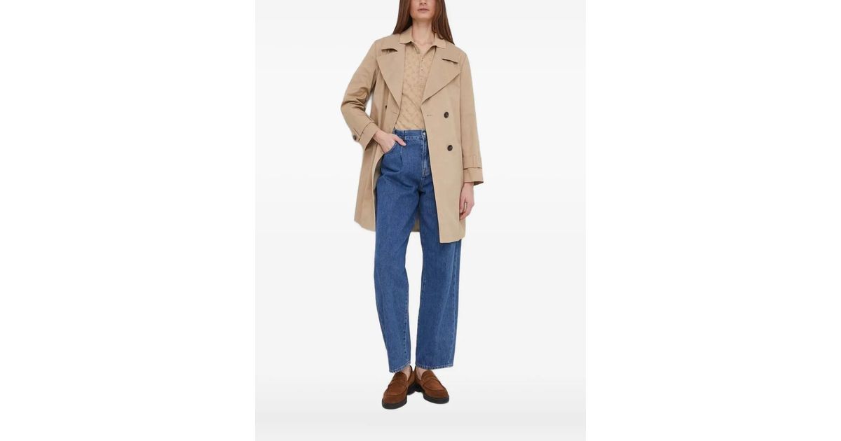 Sisley Belted Double-Breasted Trench Coat in Blue | Lyst UK