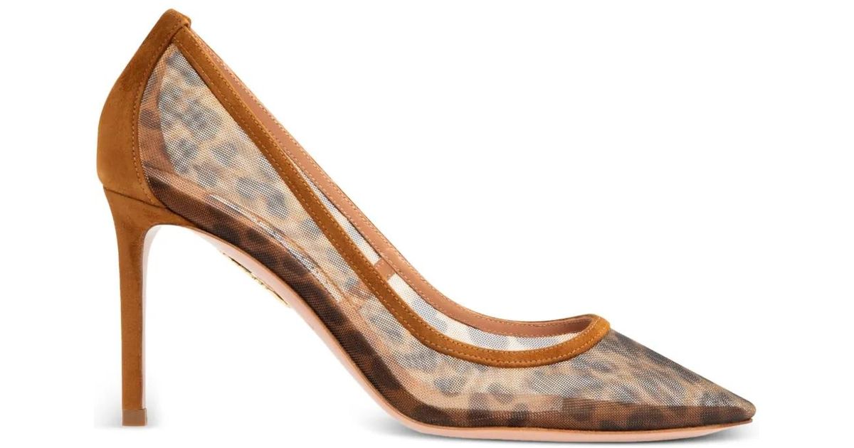 Aquazzura 85Mm Leopard-Print Mesh Pumps in Brown | Lyst