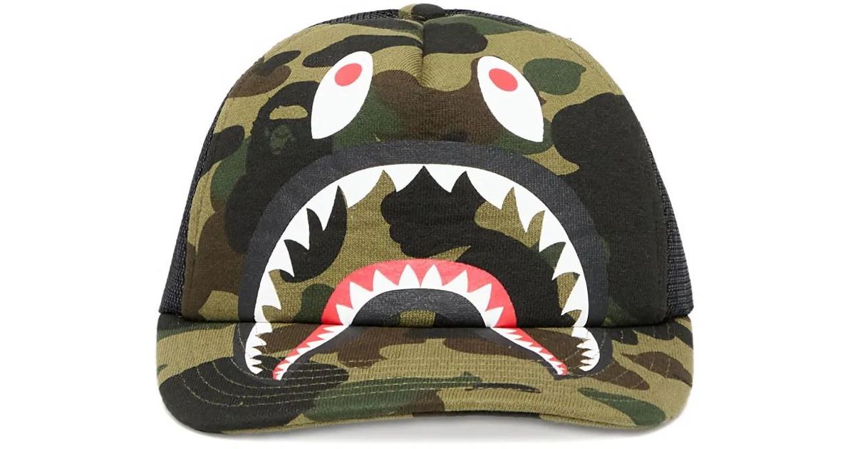 A Bathing Ape Camo Shark Mesh Cap in Green | Lyst