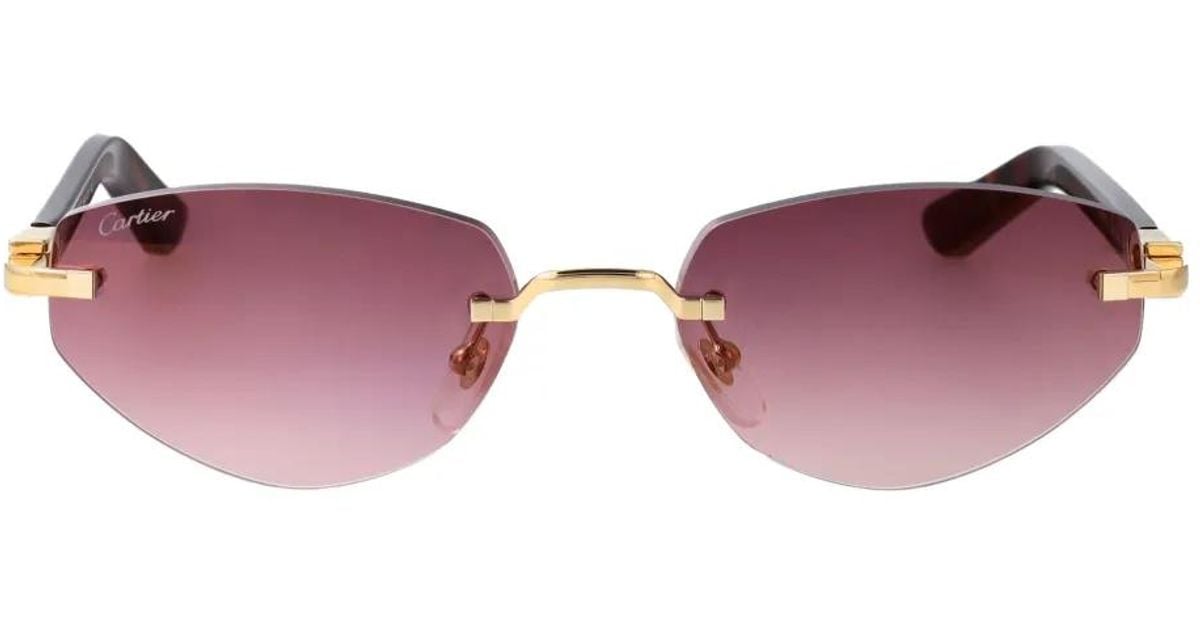 Cartier Geometric-Frame Sunglasses in Purple | Lyst UK