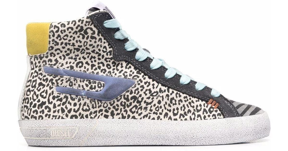 DIESEL Leather S-leroji Mid Sneakers in Grey (Grey) - Lyst