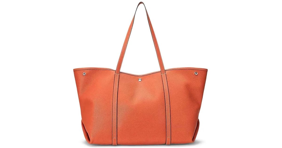 Ralph Lauren Emerie Leather-Trimmed Shoulder Bag in Orange | Lyst