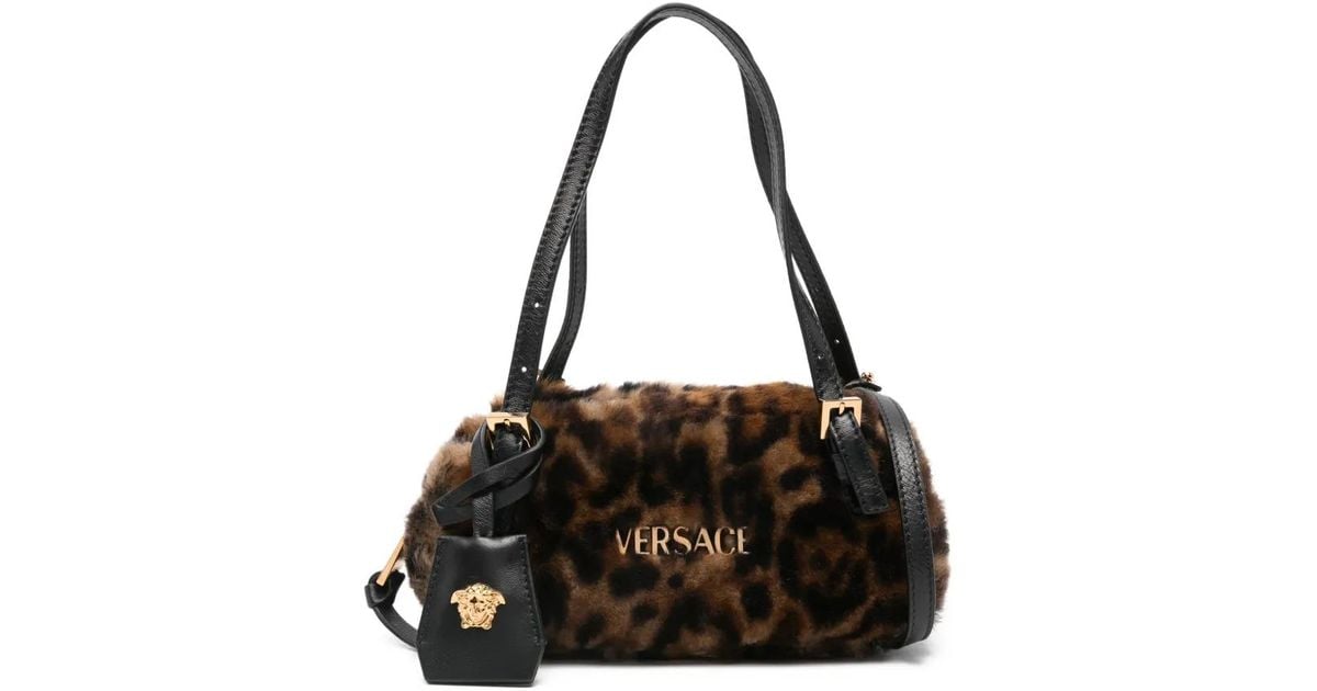 Versace Mini Tag Leopard-Print Shoulder Bag in Black | Lyst UK
