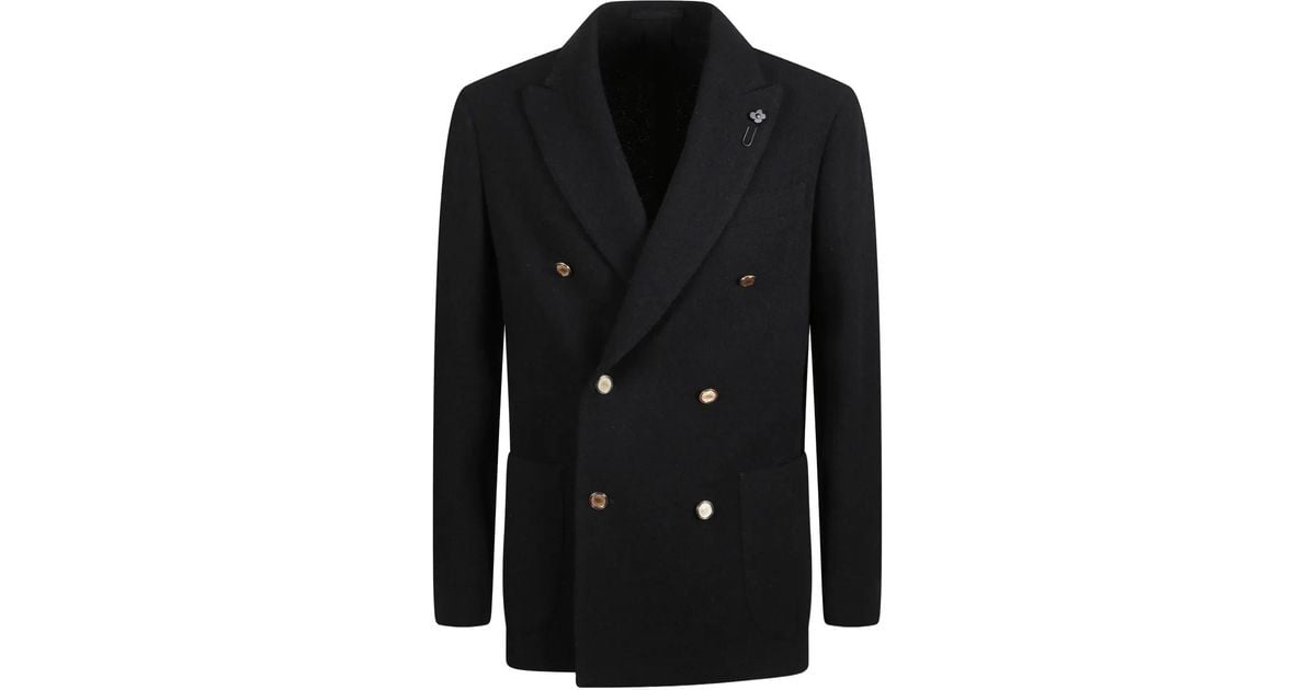 Lardini Double-Breasted Button Jacket in Black for Men | Lyst UK