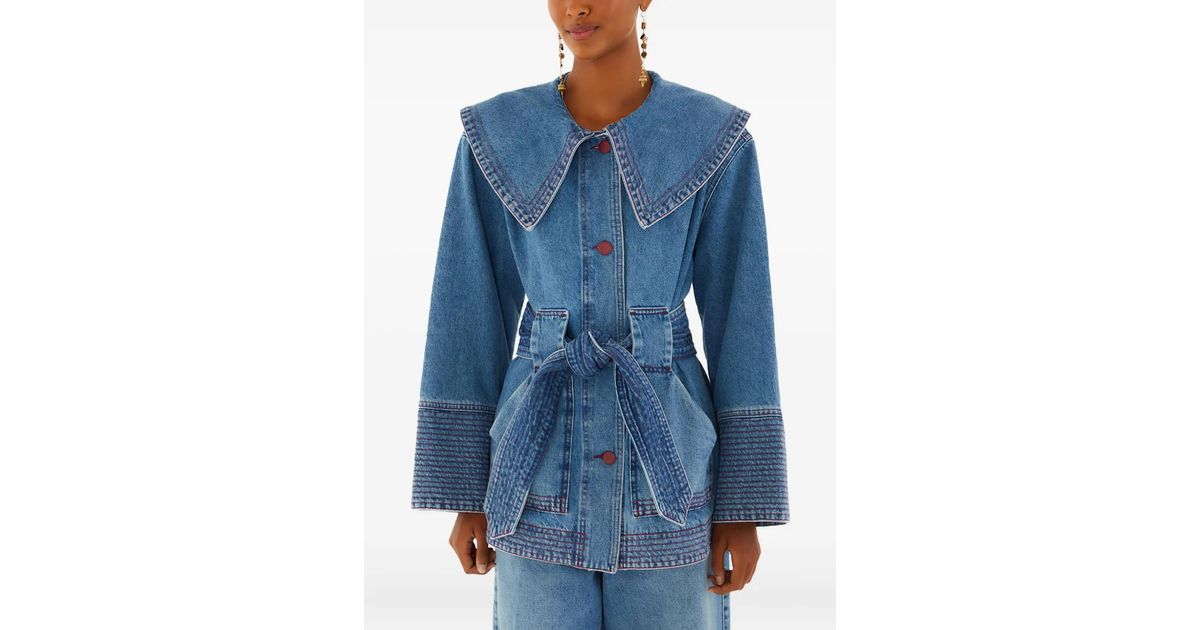 FARM Rio Collar Belted Jacket in Blue | Lyst