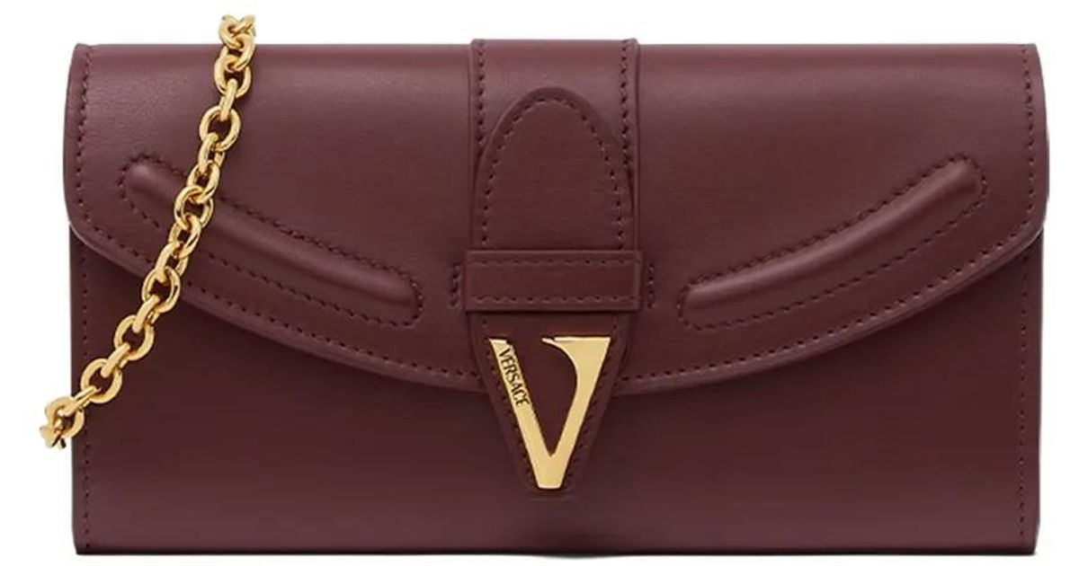 Versace Logo-Detail Leather Clutch in Purple | Lyst UK