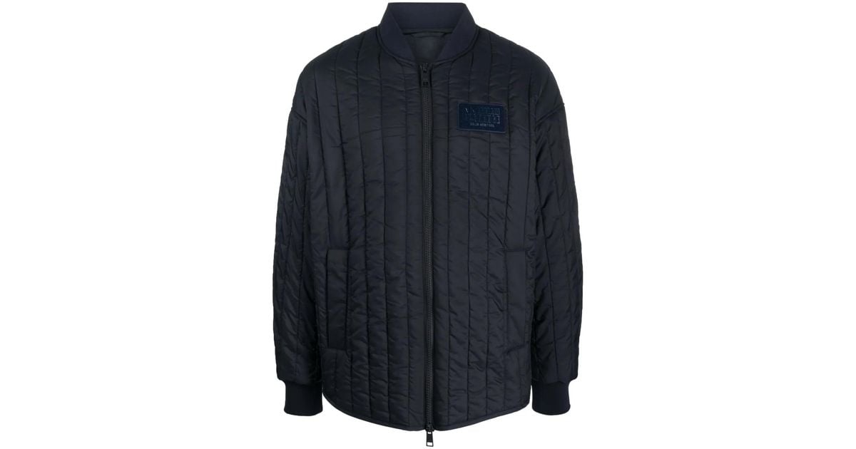 ARMANI EXCHANGE Logo-Patch Quilted Bomber Jacket in Blue for Men | Lyst UK