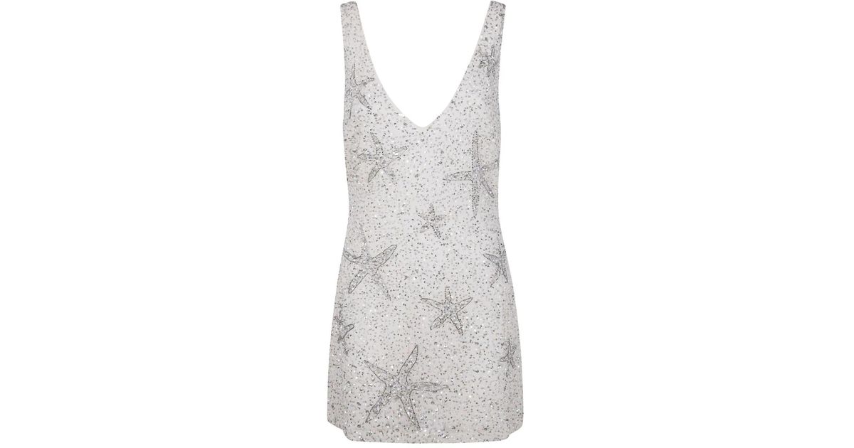 RIXO London "Christabel" Dress Starfish Embellishment Pearl in White ...