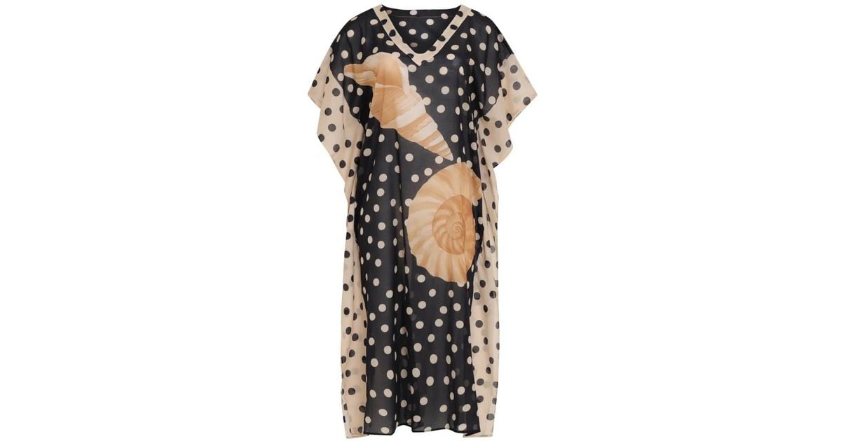 Brigitte Bardot Duda Polka-Dot Midi Beach Dress in Black | Lyst