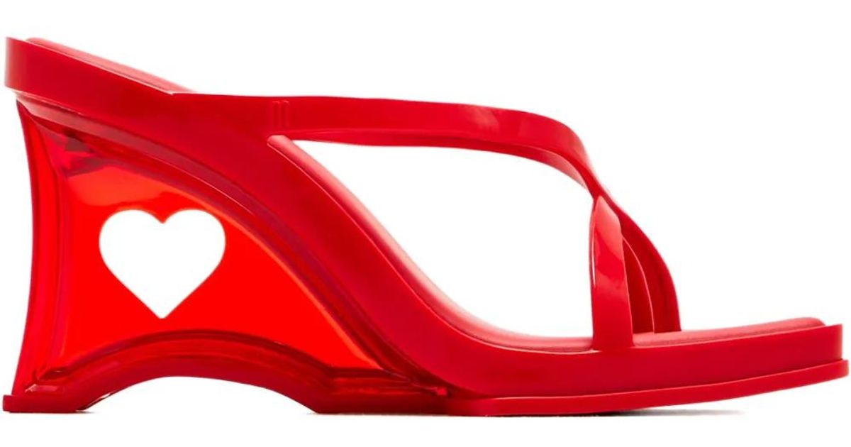 Melissa 90Mm Glass Heel Heart-Detail Sandals in Red | Lyst