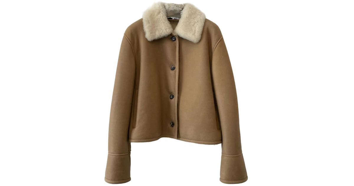 Loewe Shearling-Collared Buttoned Jacket in Brown | Lyst