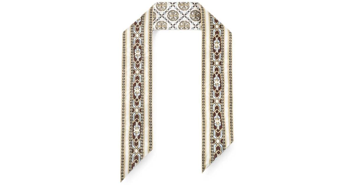 Tory Burch Logo-Print Silk Scarf in White | Lyst UK