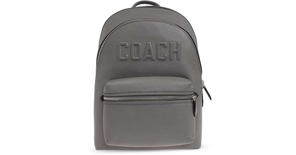 COACH Logo-Embossed Leather Backpack in Gray for Men | Lyst