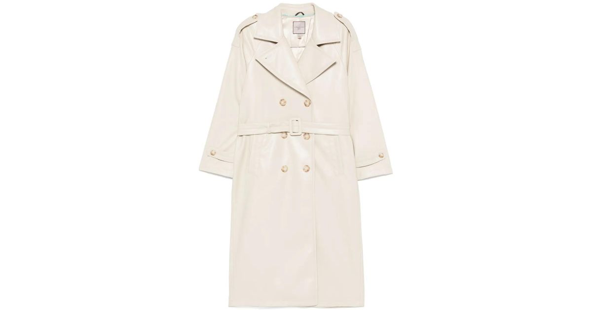Urbancode Faux-Leather Trench Coat in Natural | Lyst UK