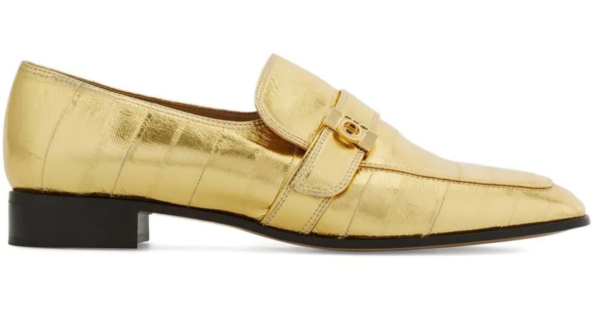 Ferragamo Hug Laminated-Finish Loafers in Metallic | Lyst UK