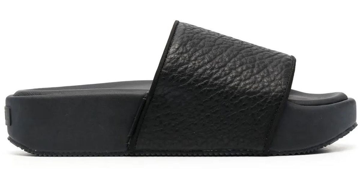 Y-3 Pebbled Open-Toe Slides in Black for Men | Lyst