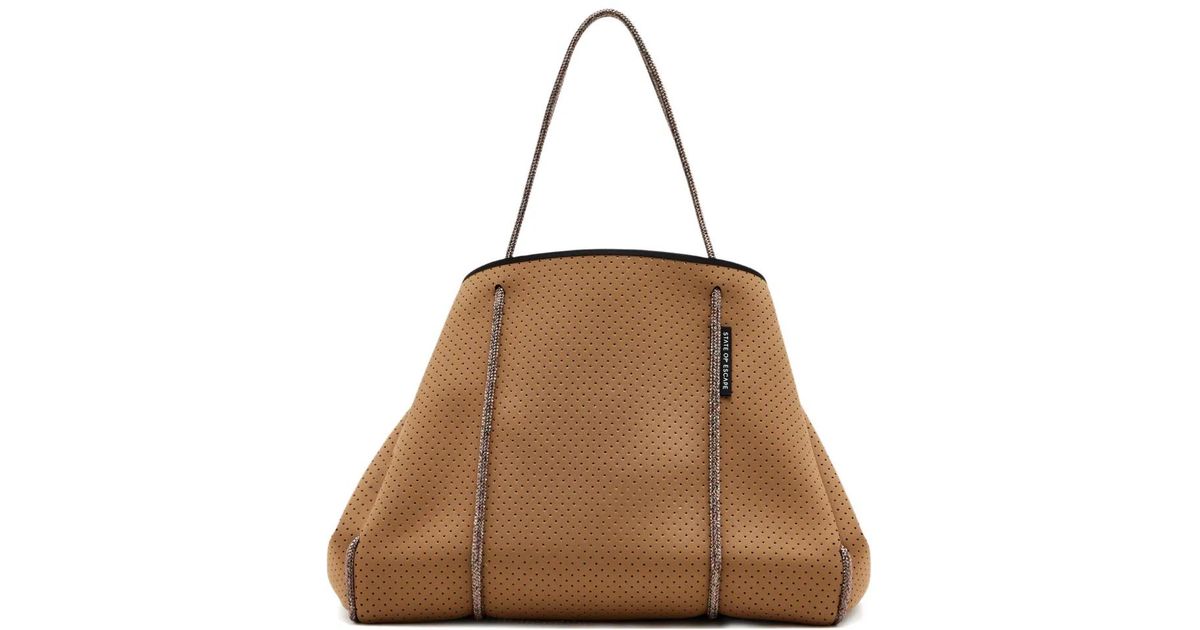 STATE OF ESCAPE Perforated Shoulder Tote Bag in Brown | Lyst