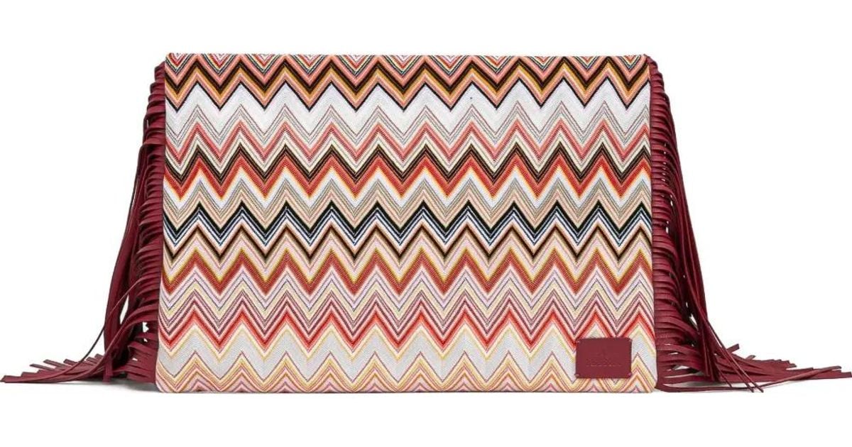 Missoni Fringe-Detail Chevron Clutch Bag in Pink | Lyst