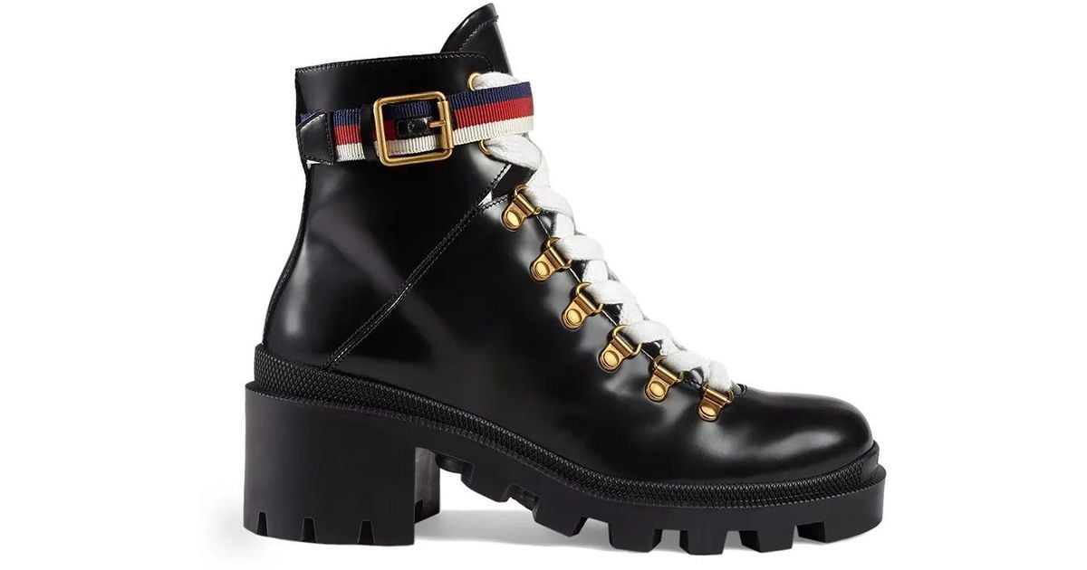Gucci Ankle Boot With Sylvie Web in Black | Lyst