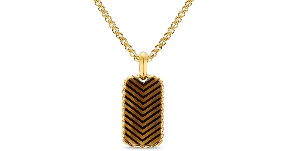 David Yurman 18Kt Chevron-Tag Tiger-Eye Pendant in Metallic for Men | Lyst