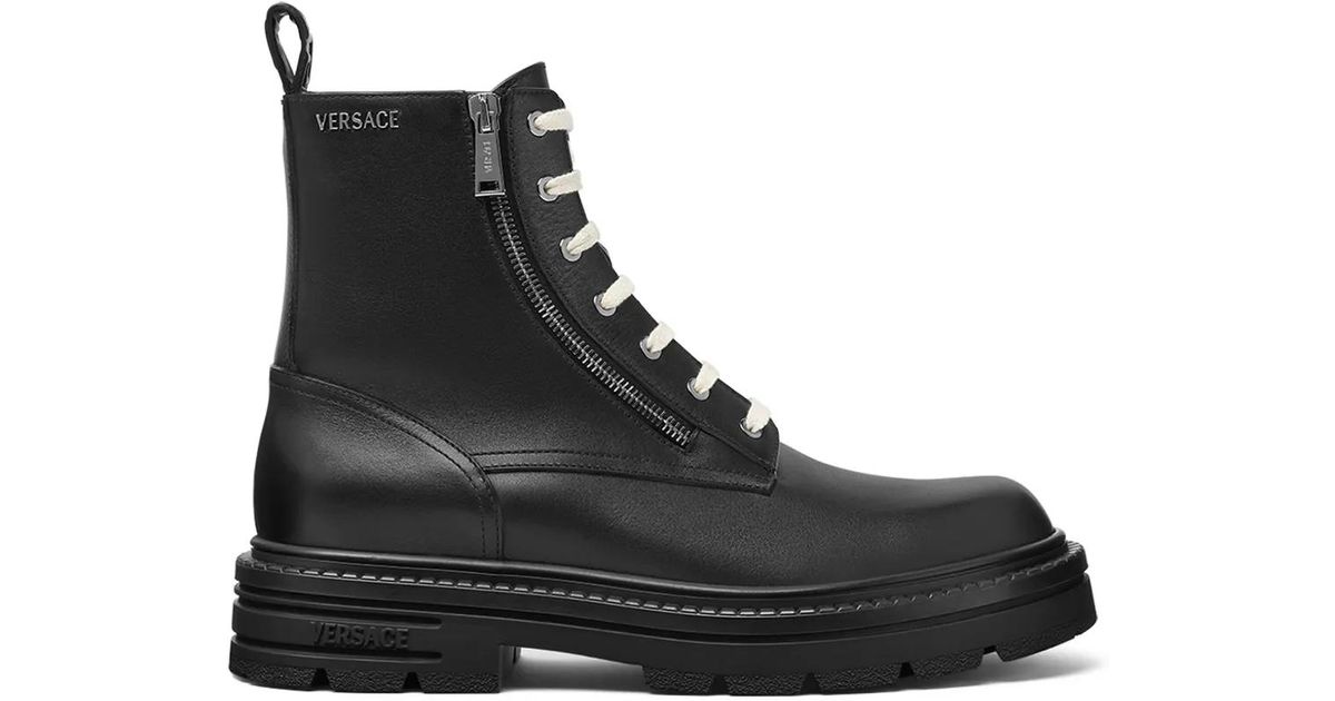 Versace Adriano Lace-Up Boots in Black for Men | Lyst UK