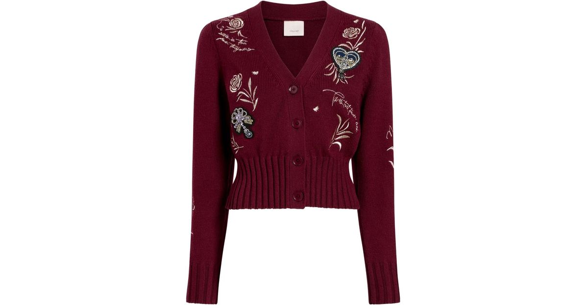 Cinq À Sept Heritage Rose Patch Morgan Embroidered Cardigan | Lyst