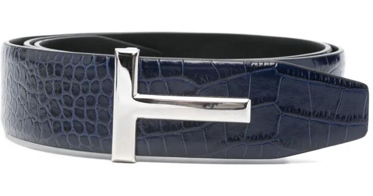 Tom Ford Crocodile-Effect Leather Belt in Blue for Men | Lyst UK