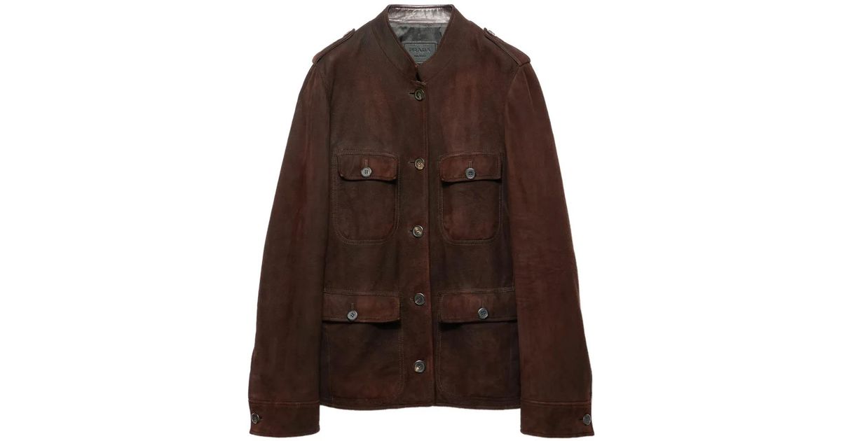 Prada Suede Jacket in Brown | Lyst UK