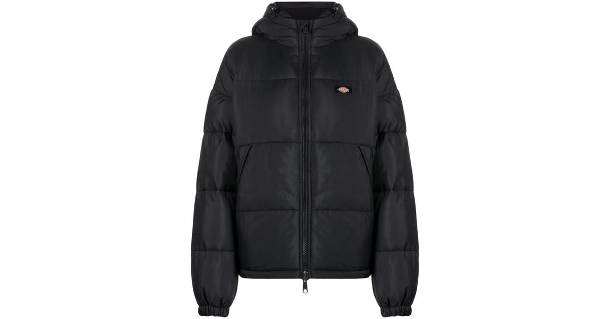 Dickies Logo-Patch Hooded Puffer Jacket in Black | Lyst