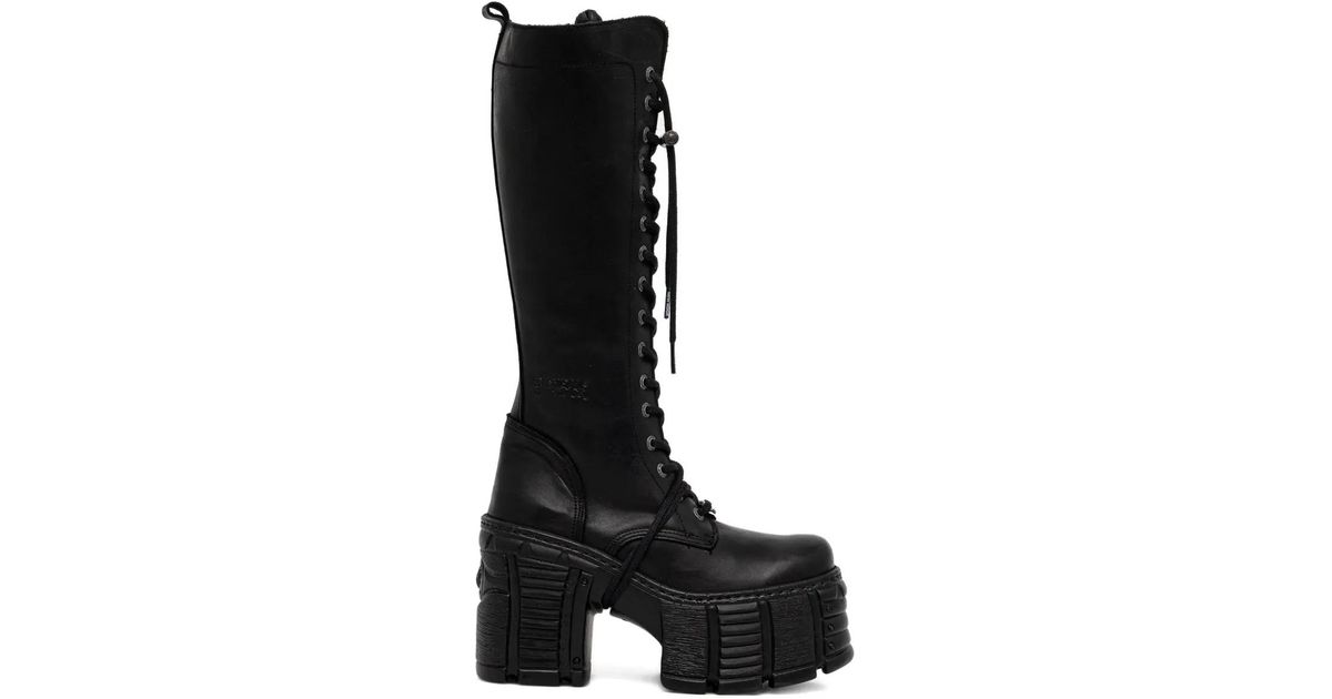 New Rock 120Mm Lace-Up Platform Boots in Black | Lyst