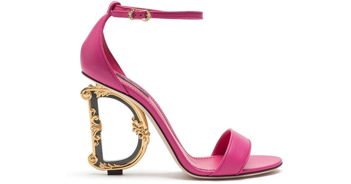 Dolce And Gabbana Leather 105 Mm Keira Baroque Logo Sandals In Pink Lyst Uk