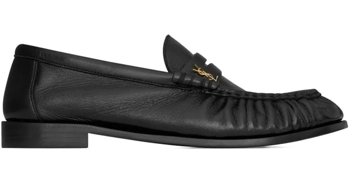 Saint Laurent Logo-detail Leather Loafers in Black for Men | Lyst