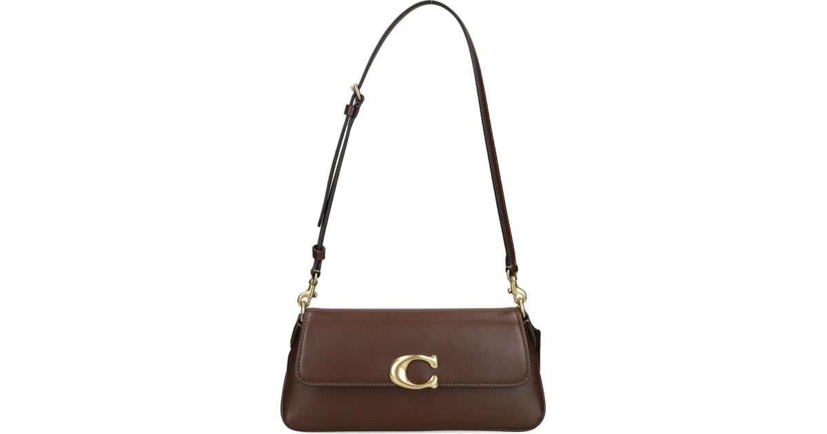COACH Small Jet C-Logo Leather Shoulder Bag in Brown | Lyst