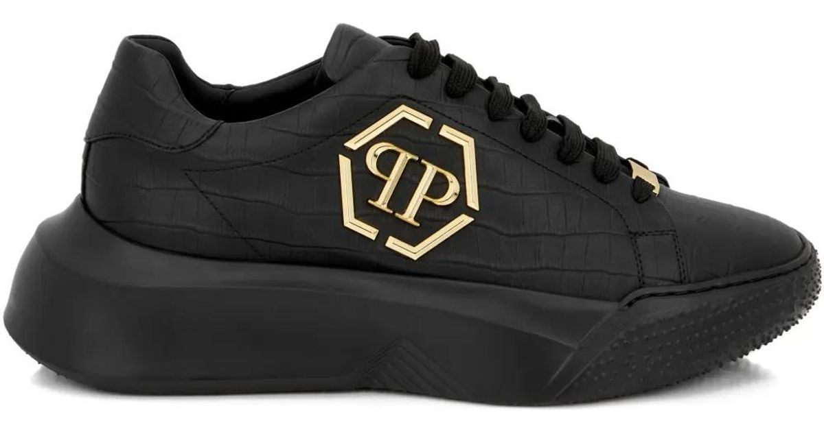 Philipp Plein Crocco Godzilla Runner Sneakers in Black | Lyst UK