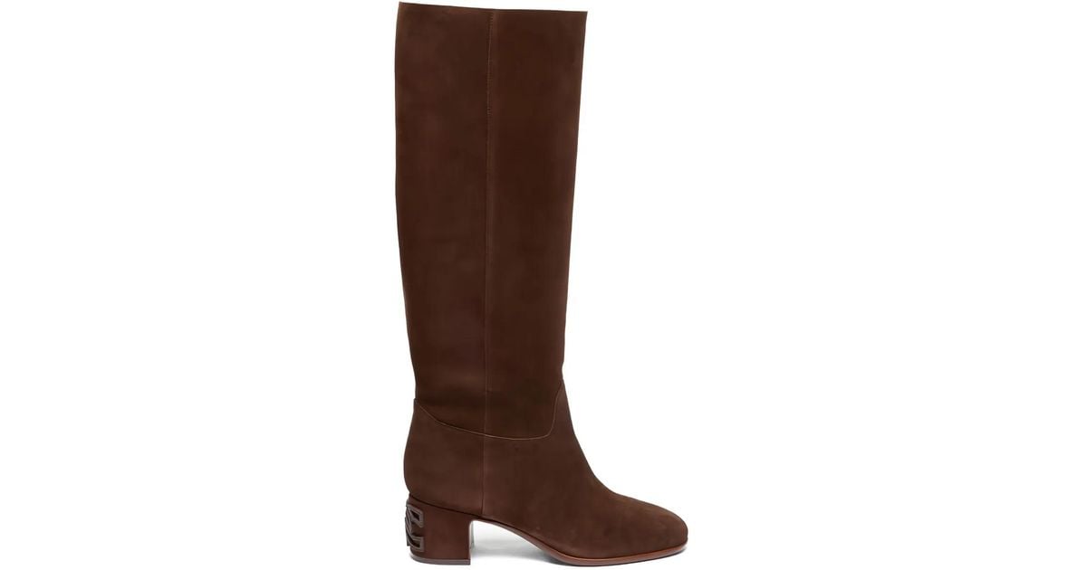 Casadei 50Mm Muni Nomad Suede Block-Heel Boots in Brown | Lyst UK