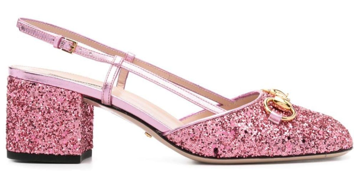 Gucci 65Mm Horsebit-Detailed Glitter Pumps in Pink | Lyst