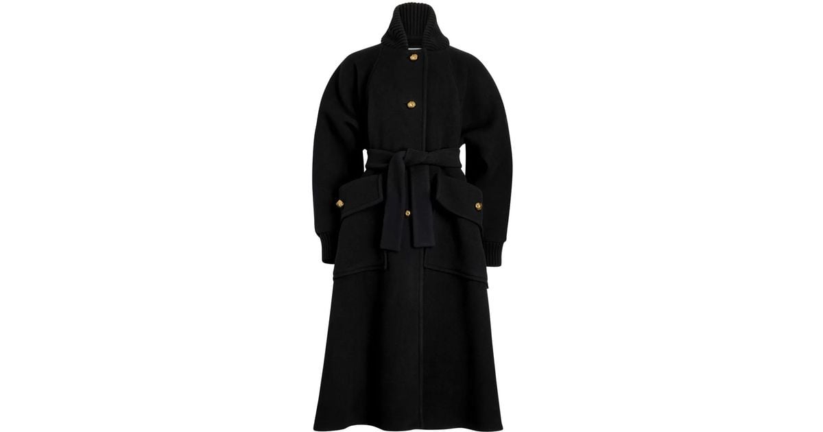 Patou Tied-Waist Coat in Black | Lyst