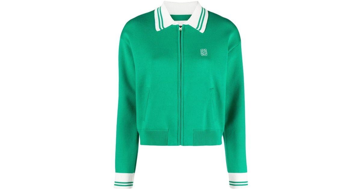 Sandro Logo-embroidered Stripe Woven Jacket in Green | Lyst