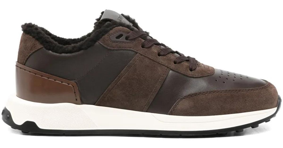 Tod's Panelled Shearling Trainers in Brown for Men | Lyst UK