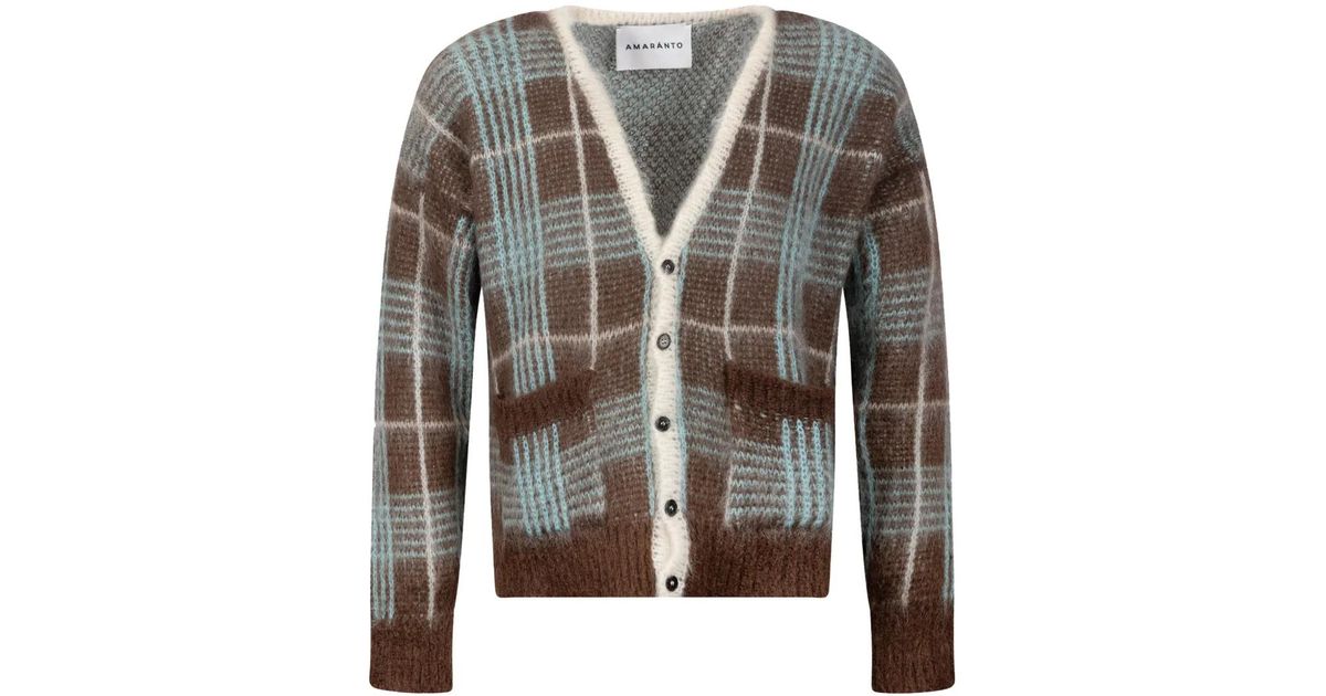 Amaranto Check-Pattern Brushed-Wool Cardigan in Black for Men | Lyst UK