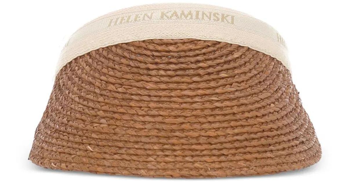 Helen Kaminski Bianca Logo Raffia Visor Hat in Brown | Lyst