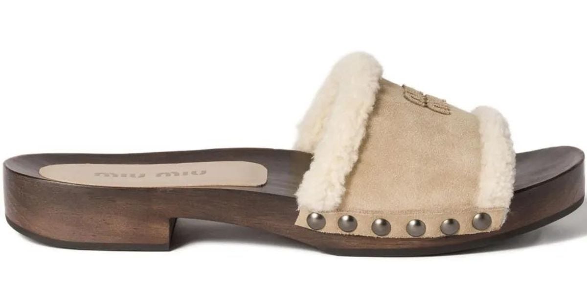 Miu Miu Suede Clog Sandals in White | Lyst