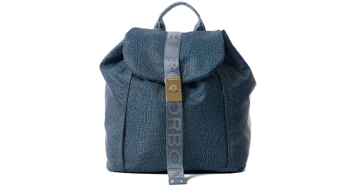 Borbonese Medium Logo Strap Backpack in Blue | Lyst UK