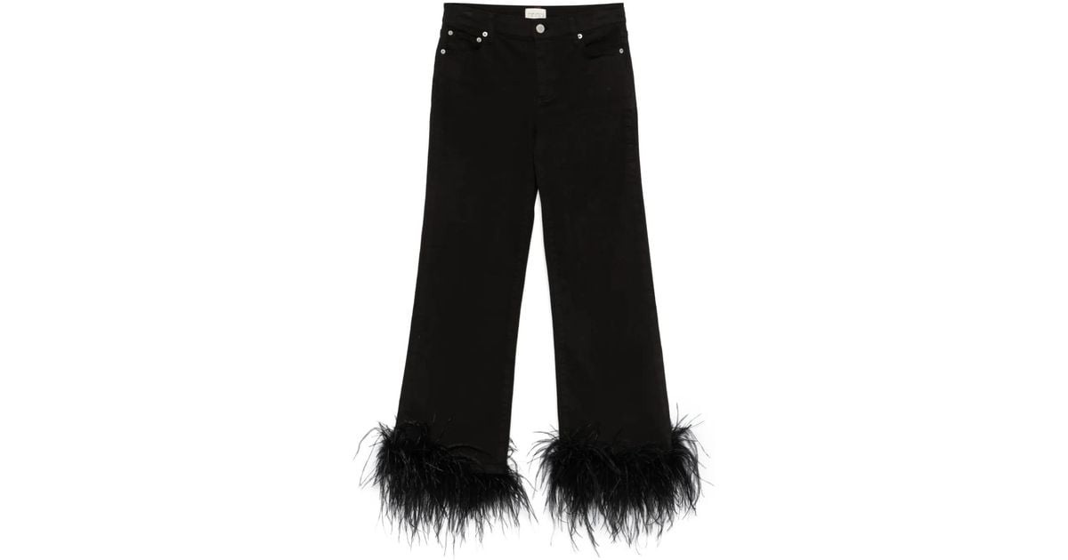 Alice + Olivia Feather-Trim Jeans in Black | Lyst UK