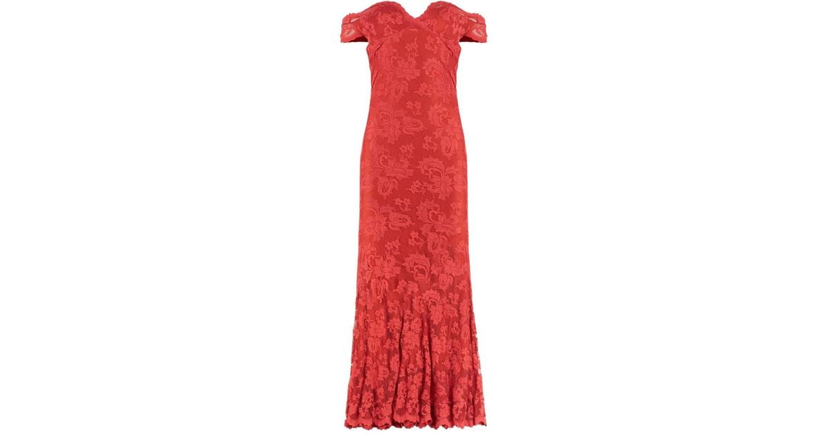 Balensi Sandra Off-Shoulder Maxi Dress in Red | Lyst