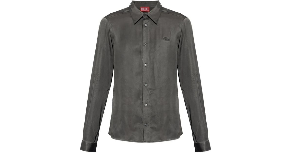 DIESEL Logo-Embroidery Shirt in Grey for Men | Lyst UK