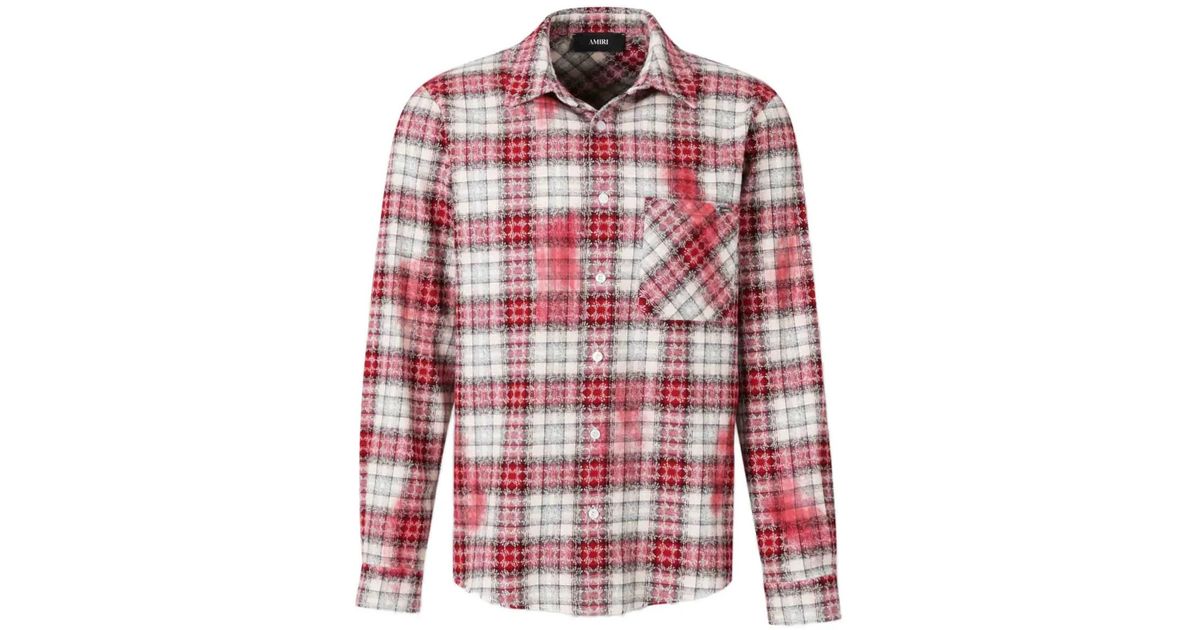 Amiri Distressed Bleached Flannel Shirt in Red for Men | Lyst