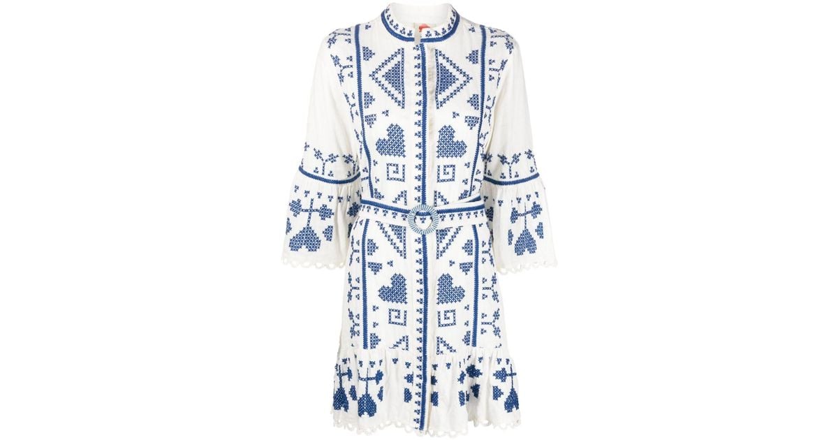 FARM Rio Embroidered-design Belted Minidress in Blue | Lyst