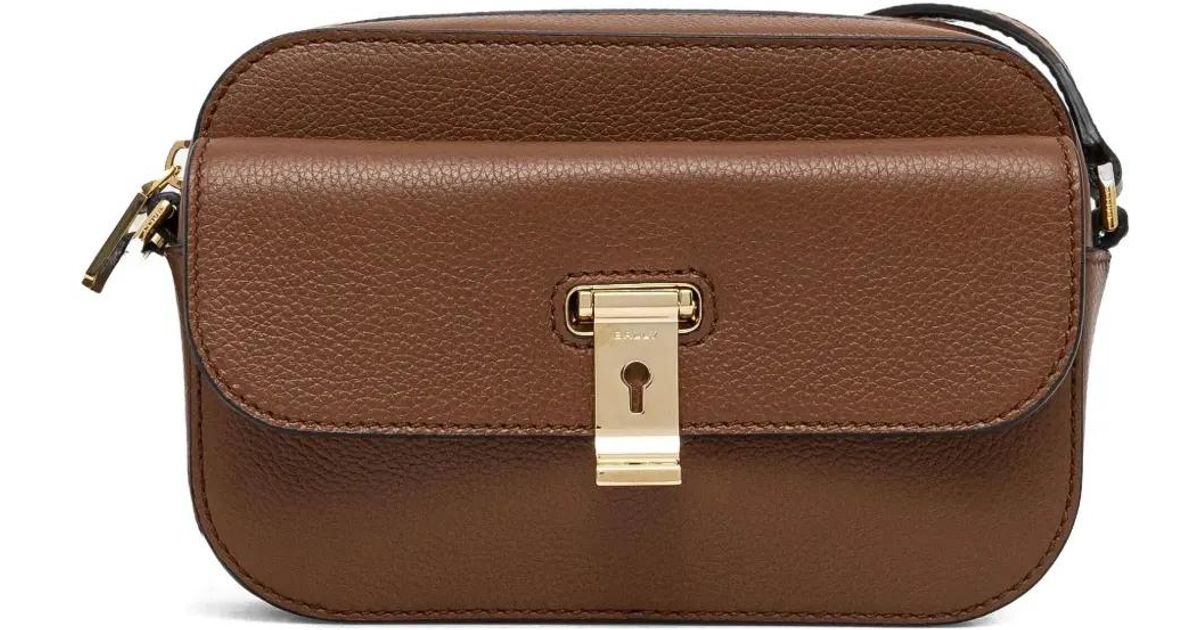 Bally Small Lock Me Flap-Lock Cross Body Bag in Brown | Lyst
