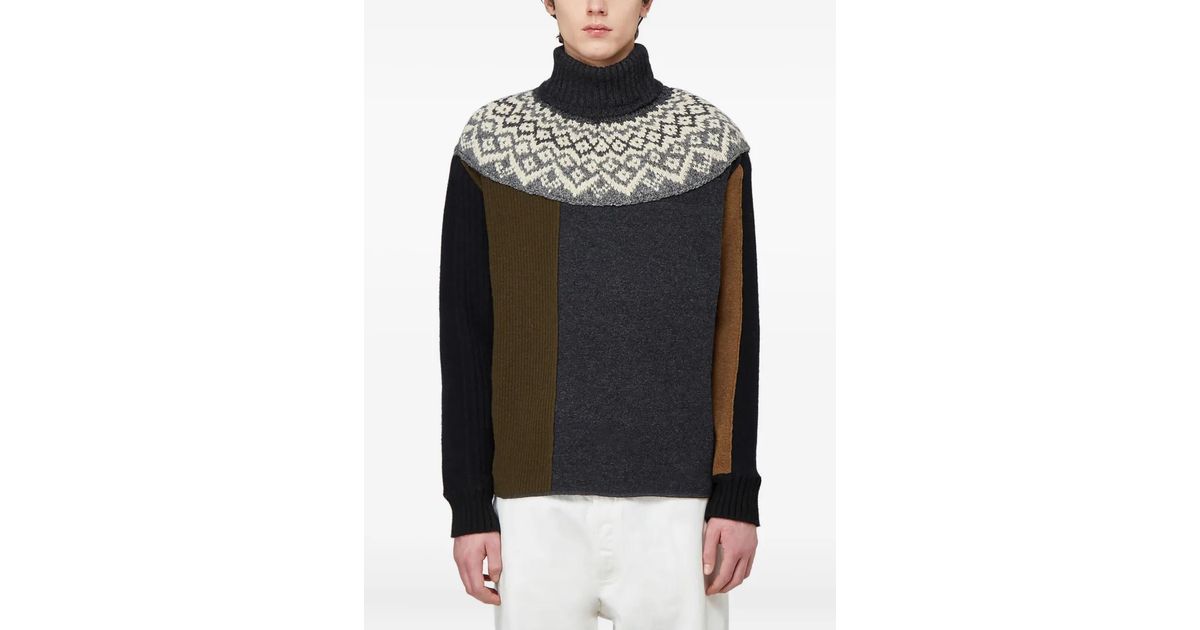 Pringle of Scotland Fair Isle Panelled Turtleneck Jumper in Black | Lyst